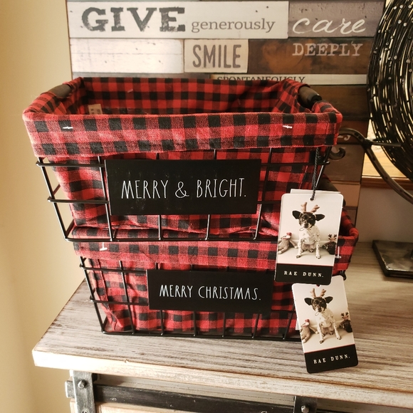 Rae Dunn | Accents | Rae Dunn Christmas Wire Baskets Red Black Plaid ...